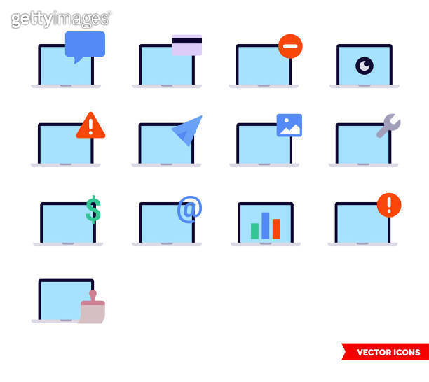 Laptop status icon set of color types. Isolated vector sign symbols ...