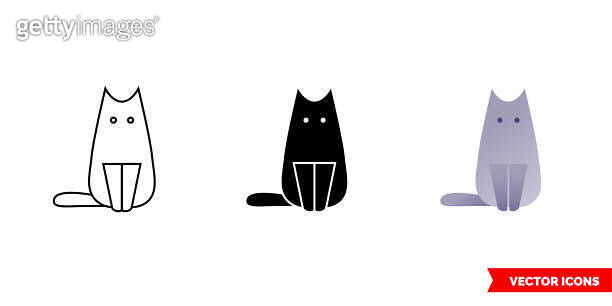 Cat icon of 3 types color, black and white, outline. Isolated vector ...