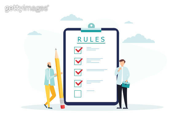Rules vector illustration. Flat tiny regulations checklist persons ...