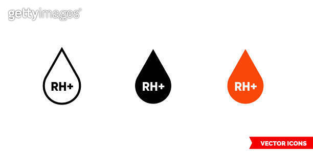 RH plus icon of 3 types color, black and white, outline. Isolated ...