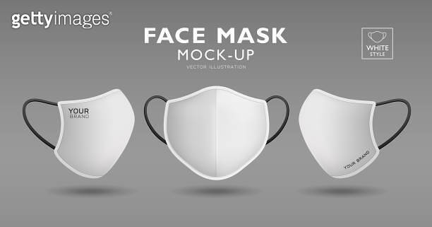Face mask fabric white color mock up front and side, realistic template ...
