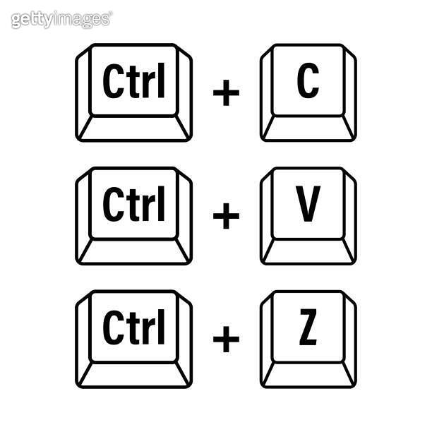 Ctrl C, Ctrl V and Ctrl Z computer keyboard buttons. Desktop interface ...