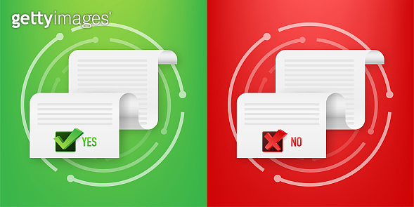 Yes No check mark sign on clipboard Lined paper notebook. Vector stock ...
