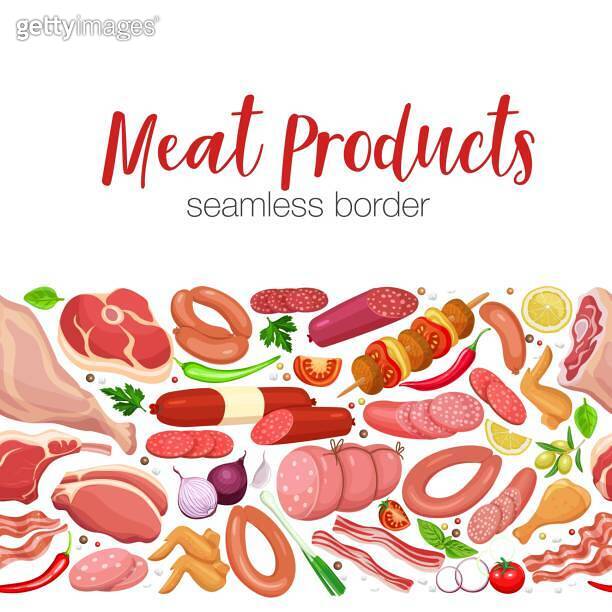 Meat products seamless border 이미지 (1255803851) - 게티이미지뱅크