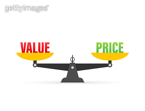 Value and Price balance on the scale. Balance on scale. Business ...