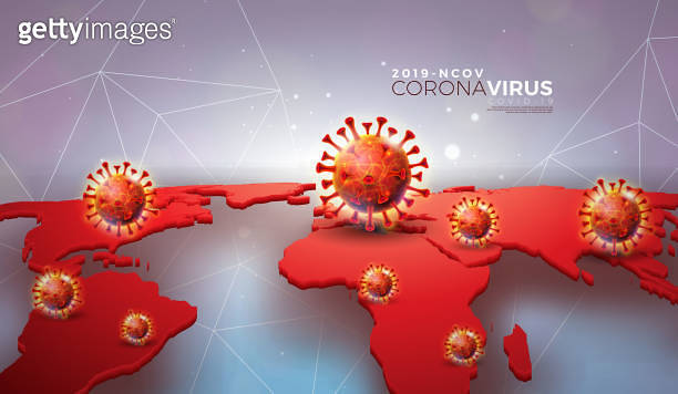 Covid-19. Coronavirus Outbreak Design with Virus Cell in on 3d Red ...