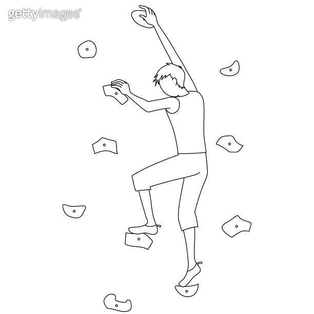 Illustration of a man doing bouldering (sport climbing)(Line drawing ...