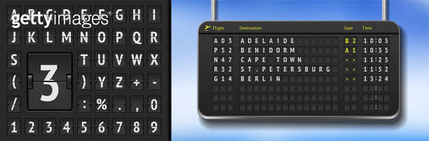 Vector airline departure board isolated. Flip airport board template ...