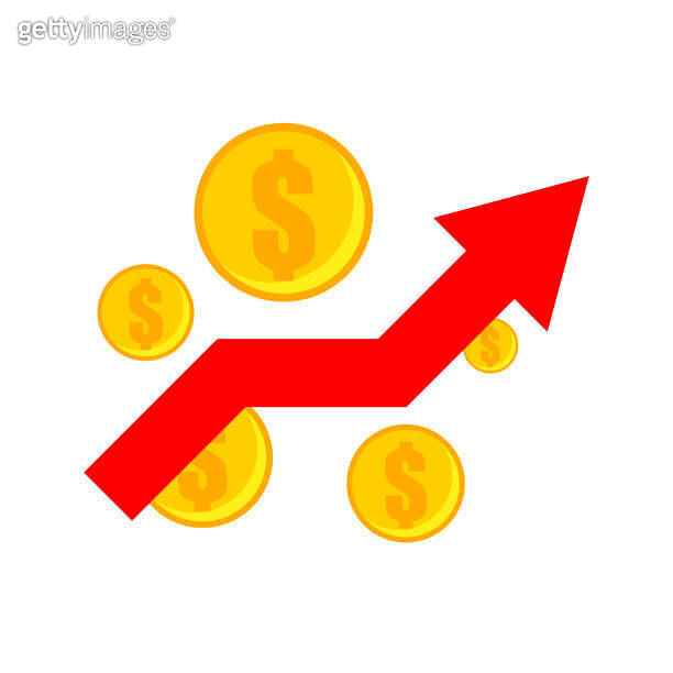 Money rise vector economy graph of earning cash with golden coins ...