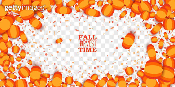 Pumpkin decorative frame. Fall Harvest Time border on white transparent ...