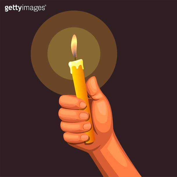 hand holding candle light concept in cartoon illustration vector on ...