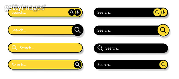 Search Bar for UI. Search bar icons. Black and yellow icons on a white ...