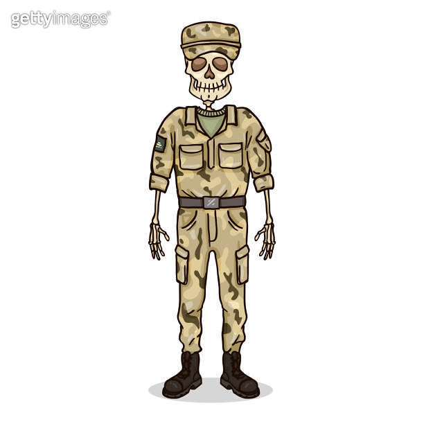 Vector Cartoon Skeleton Character in Military Uniform. (1198174702 ...