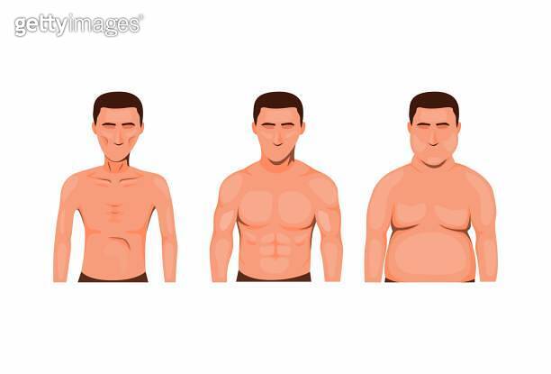 man body type. skinny, fat and muscle. nutrition health symbol icon set ...