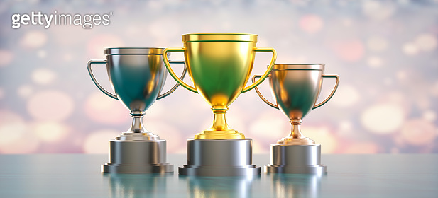 Trophy Cups Set. Bronze, Silver and Gold Cups. First Place, Second and ...