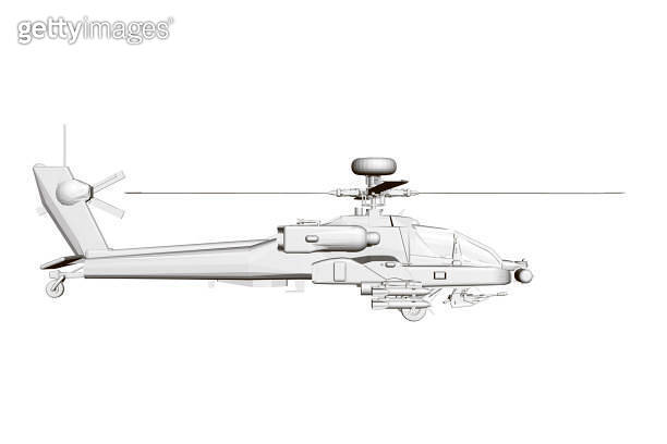 Detailed combat helicopter. Polygonal helicopter. Side view. 3D. 이미지 ...