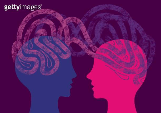 Illustration telepathy, empathy. Communication between two people. 이미지 ...