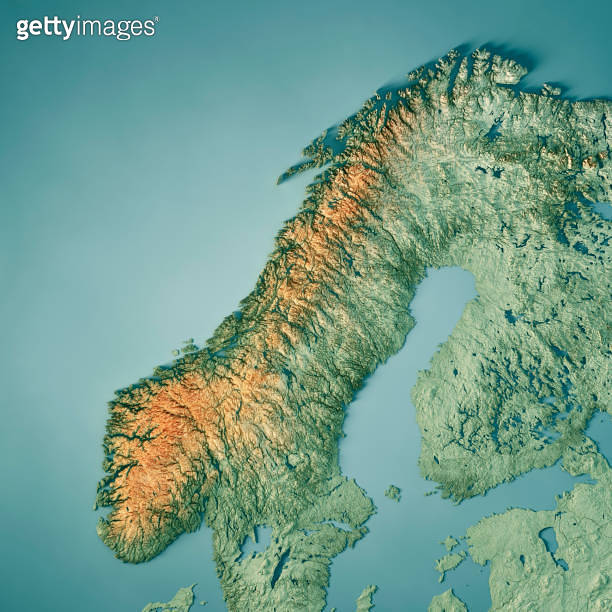 Norway 3D Render Topographic Map Color (1256627402) - 게티이미지뱅크