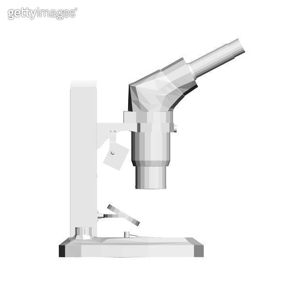 Low poly microscope. White desktop microscope. Side view. 3D. Vector ...