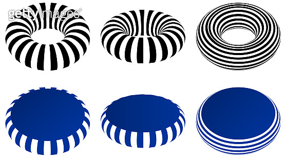 Set of optical art illusion elements in style of striped geometric ...