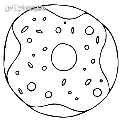 round donut in glaze with sprinkles, cute drawing for kids, coloring ...