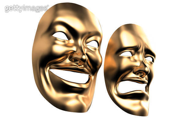 3d rendering Golden Drama and Comedy Masks isolated clipping mask on ...