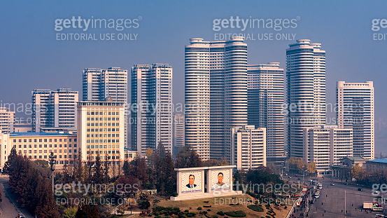 Modern apartment and office buildings in Pyongyang, North Korea ...