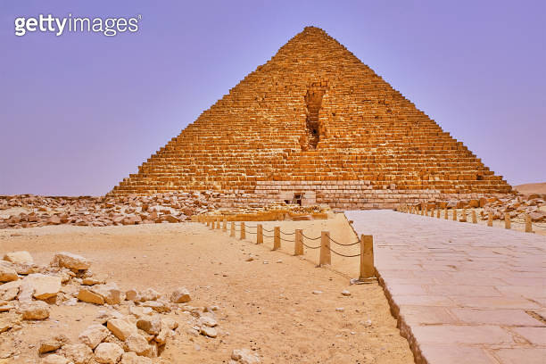 The Pyramid of Menkaure, the smallest of the three pyramids of Giza ...