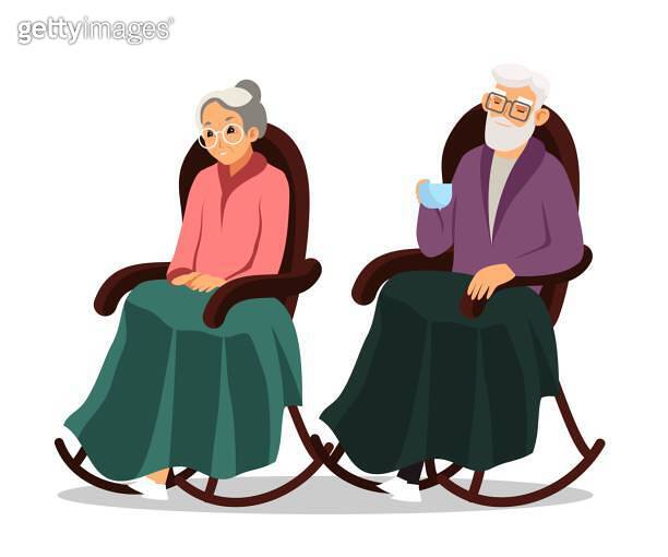 Old grandma and grandfather sitting in armchairs. Happy senior adults ...