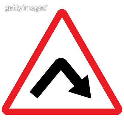 Sharp bend toward right traffic symbol vector illustration. Red ...