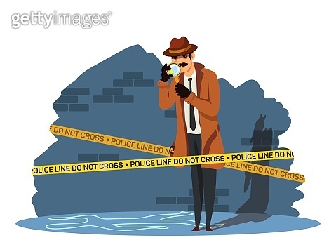 Spy looking at crime investigation scene. Sleuth searching man and ...