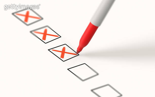 Red Marker Highlights Selects and Marks Check Boxes with X on White ...