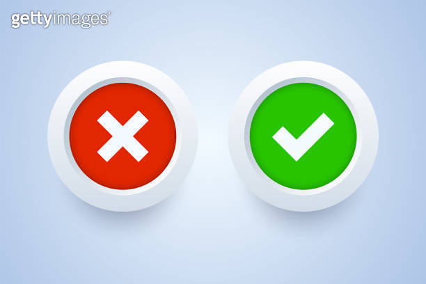 Check marks - cross sign and tick sign. Vector illustration in 3d style. 이미지 (1211194549) - 게티이미지뱅크