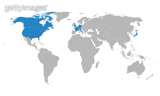 G7 countries map highlighted blue on world map. (1222070275) 일러스트, 무료 ...