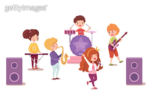 Pop rock band flat vector illustration. Young musicians, performers ...