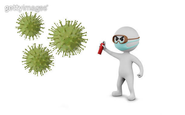 Cartoon 3D Stick Figure is Spraying and Killing Coronavirus Covid-19 On ...