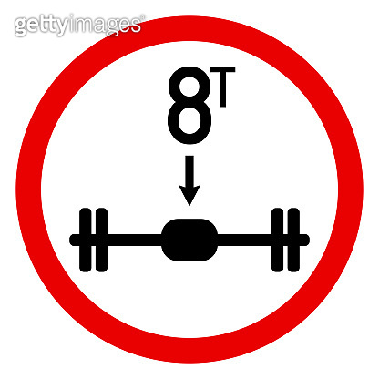 Traffic sign Axle load limit maximum of 8 ton. Red circle. 이미지 ...