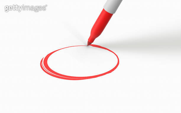 Red Marker Highlights Selects and Marks An Empty Area on White Paper ...