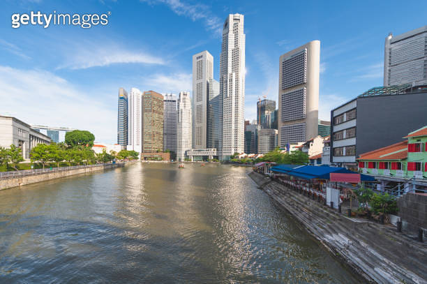 Clark Quay district wide angle shot there are many financial building ...