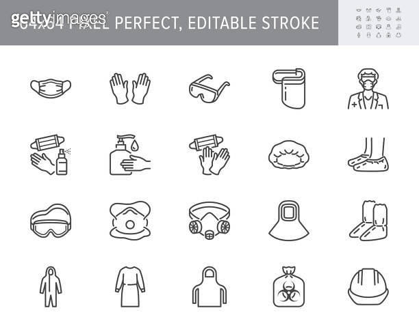 Medical PPE line icons. Vector illustration included icon as face mask ...
