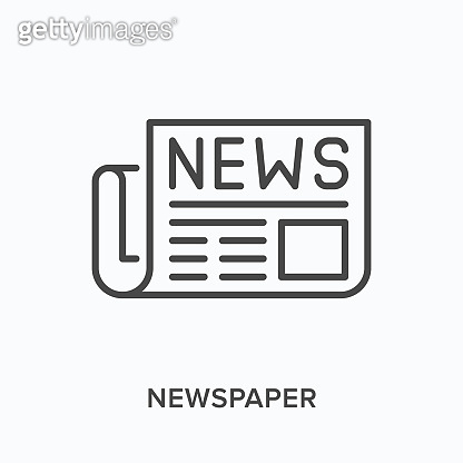 Newspaper flat line icon. Vector outline illustration of news article ...