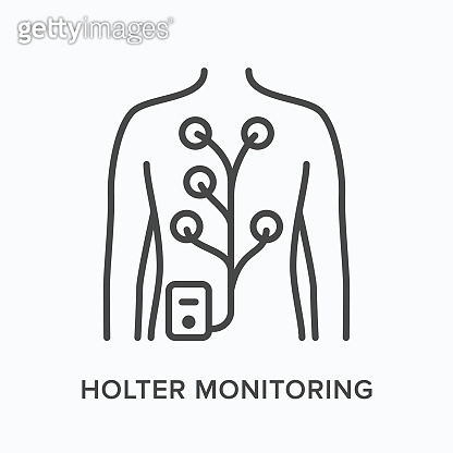 Holter monitor flat line icon. Vector outline illustration of man with ...