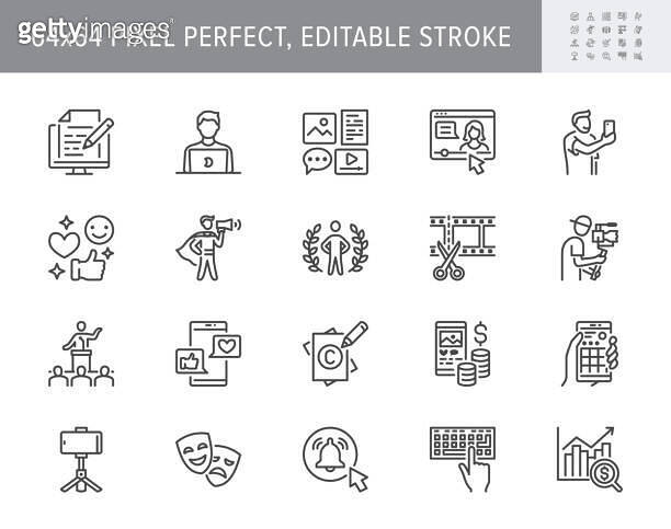 Blogger line icons. Vector illustration included icon as blog ...