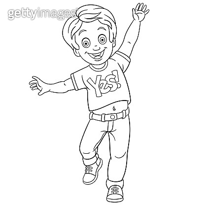 Coloring page of cartoon happy boy jumping (1203397803) 일러스트, 무료 일러스트 ...