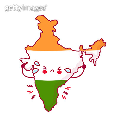 Cute sad funny India map and flag character 이미지 (1273365943) - 게티이미지뱅크