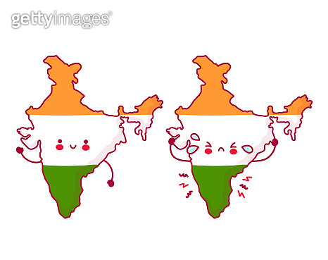 Cute happy and sad funny India map and flag (1273347440) - 게티이미지뱅크
