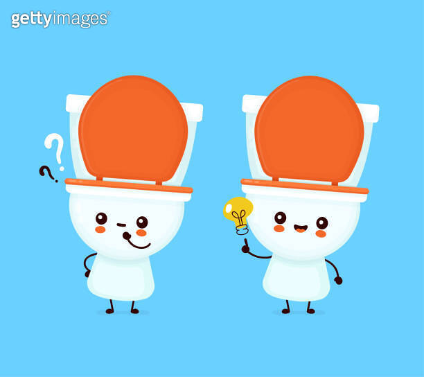 Cute happy smiling toilet bowl with question mark (1211825019) - 게티이미지뱅크