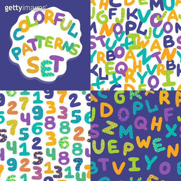 letters and numbers patterns set (1264486896) 일러스트, 무료 일러스트 - 게티이미지뱅크