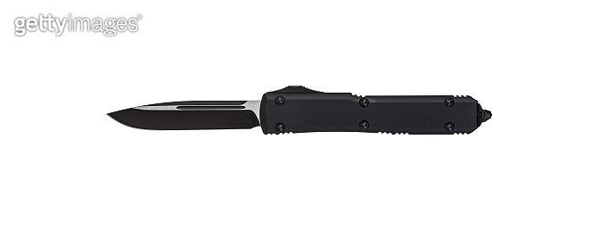 Switchblade (automatic) out-the-front (OTF) knife with black handle and ...