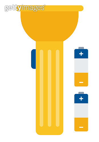 Yellow hand torch and batteries for electrical appliances vector ...